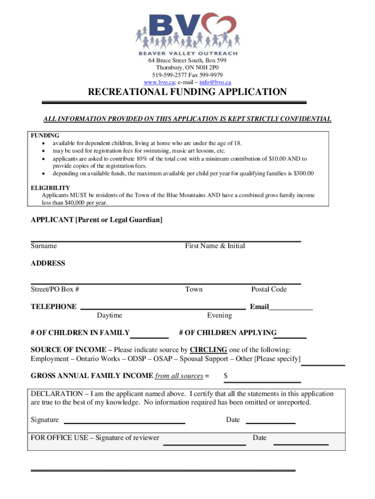 Fillable Online Beaver Valley Outreach, Thornbury - Bruce St S, Kids Club Fax Email Print ...