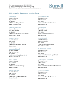 Fillable Online Addresses for Passenger Locator Form Fax Email Print ...