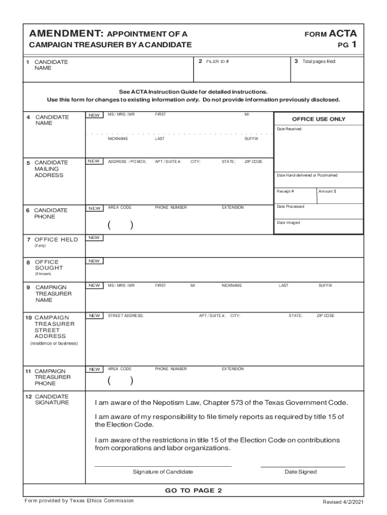 Fillable Online Candidate Packet (Contains Application for Place on ...