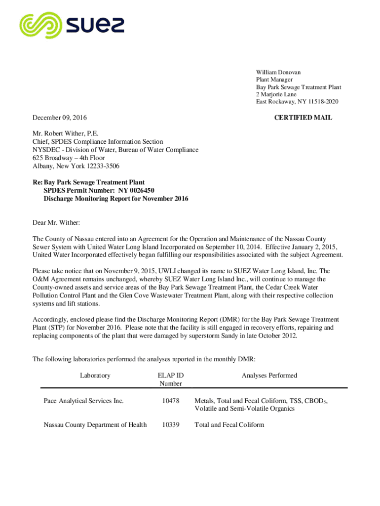 Fillable Online NYSDEC - Division of Water, Bureau of Water Compliance ...