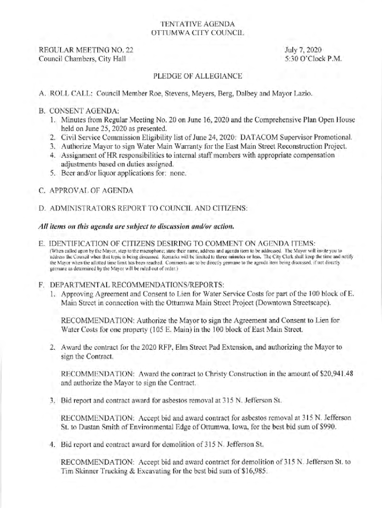 Fillable Online Approving Agreement and Consent to Lien for Water ...
