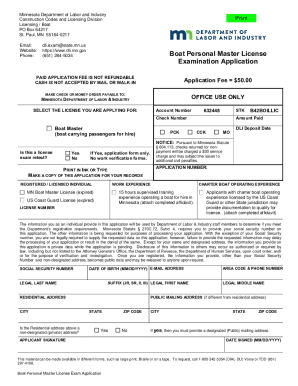 Fillable Online Boat Personal Master License Exam Application Fax Email ...