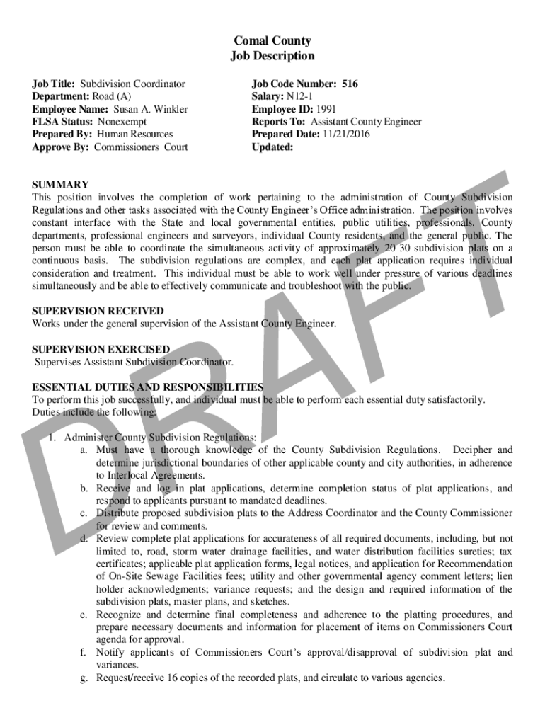 Fillable Online Reorganization of the subdivision coordination - Comal ...