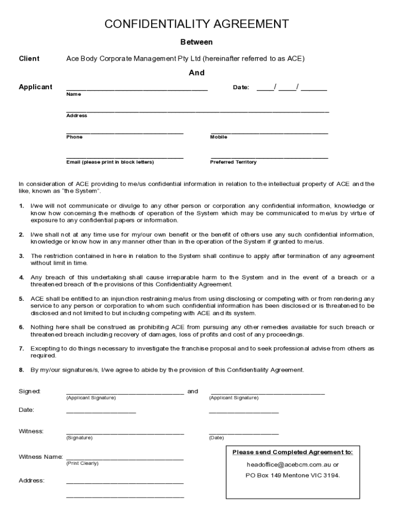 Fillable Online Ace Body Corporate Management Pty Ltd (hereinafter ...