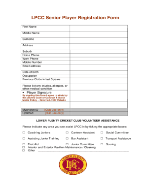 Fillable Online LPCC Senior Player Registration Form.rtf Fax Email Print - pdfFiller