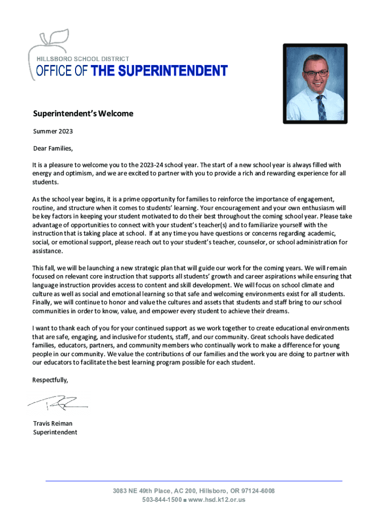 Completable En línea 202324 School Year Opening Letter from ...