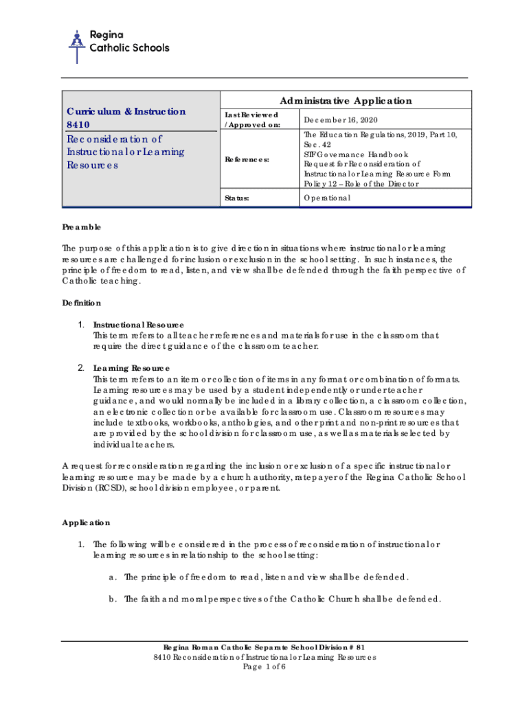 Fillable Online 8410 - Reconsideration of Instructional or Learning ...