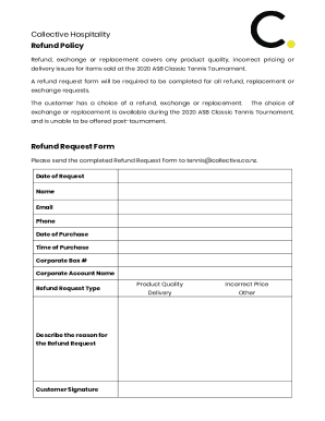 Fillable Online Collective Hospitality Refund Policy Refund Request ...