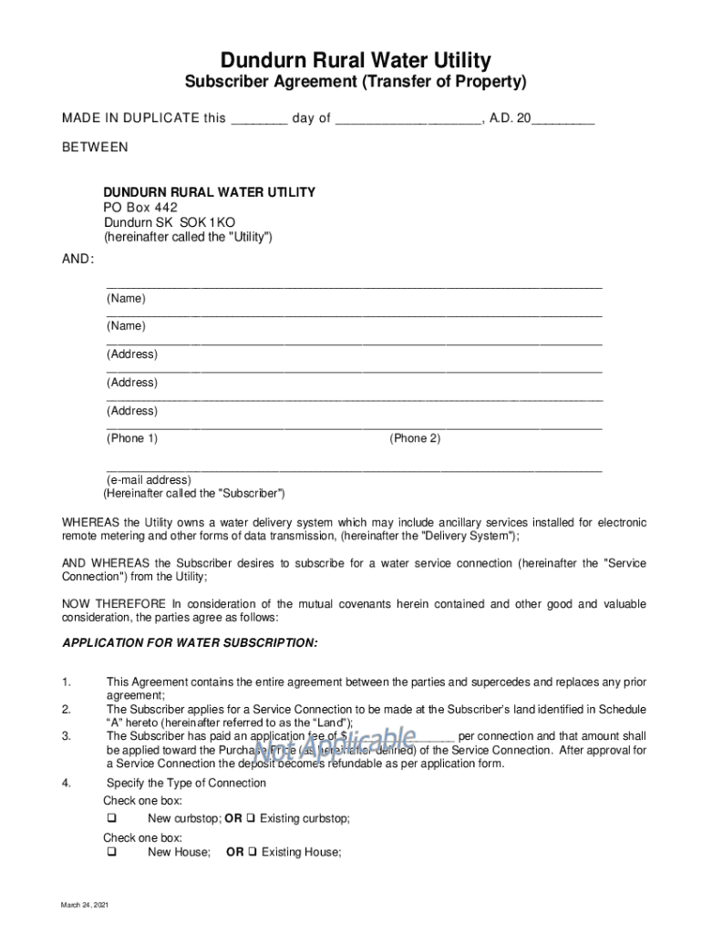 Fillable Online Subscriber Agreement (Transfer of Property) Fax Email ...