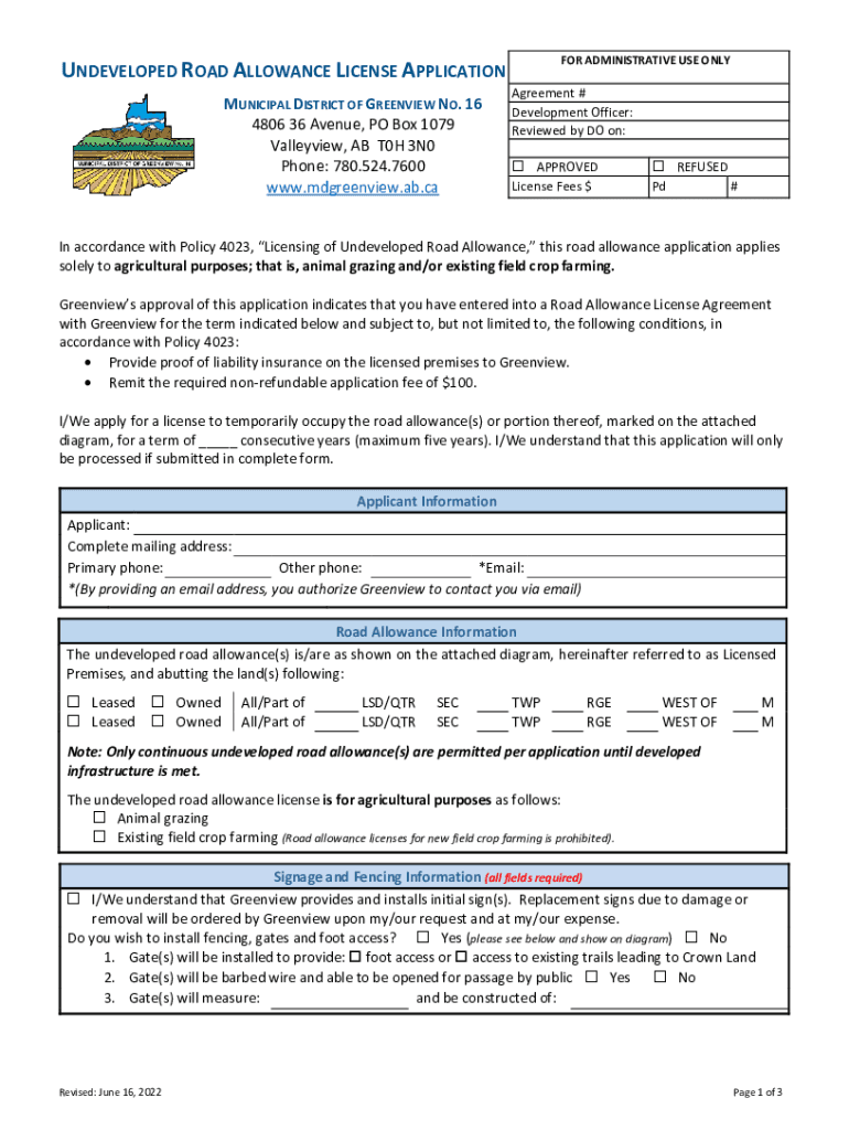 Fillable Online Undeveloped Road Allowance License Applications Fax ...