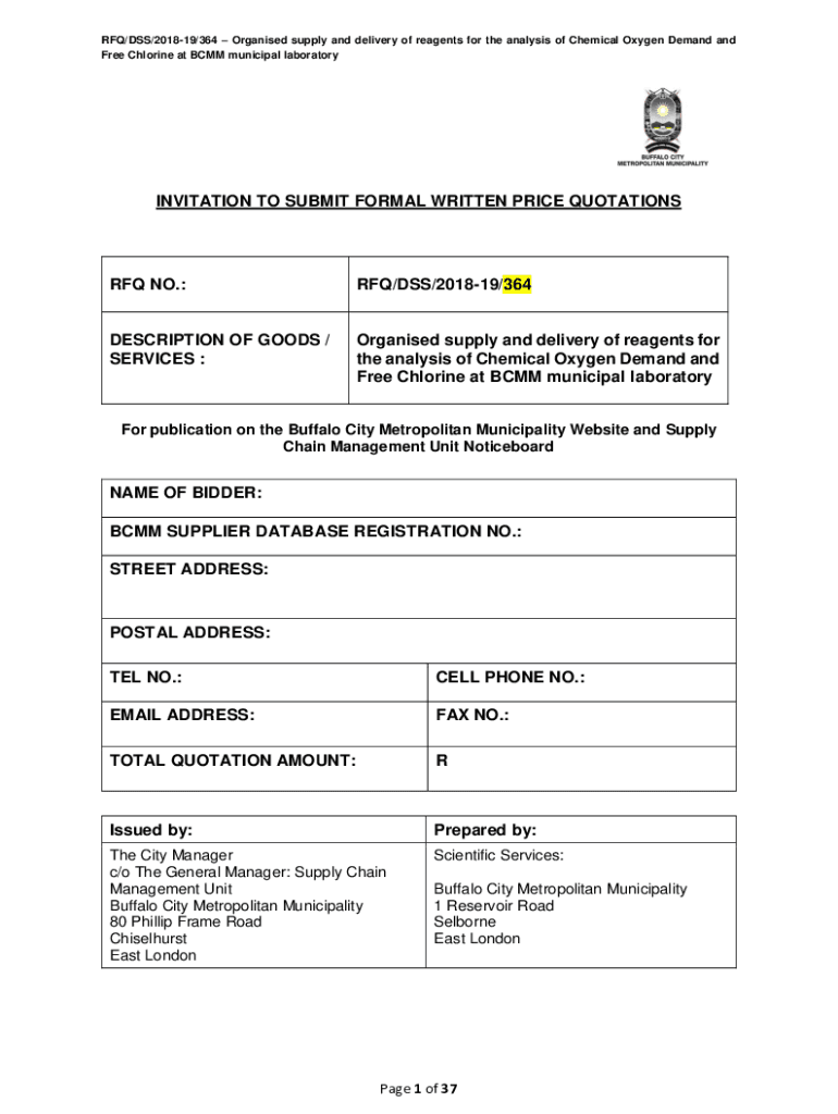 Fillable Online RFQ/DSS/2018-19/364 Organised supply and delivery of reagents for the analysis ...