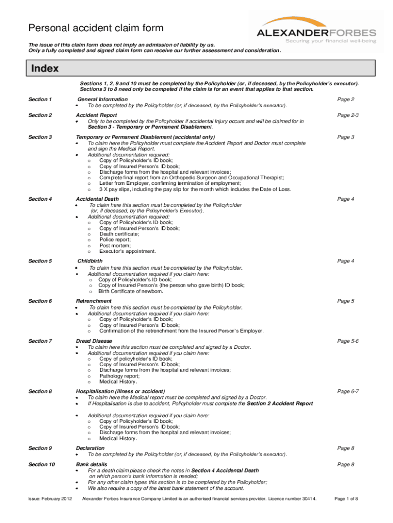 Fillable Online Personal accident claim form - Independent Financial ...