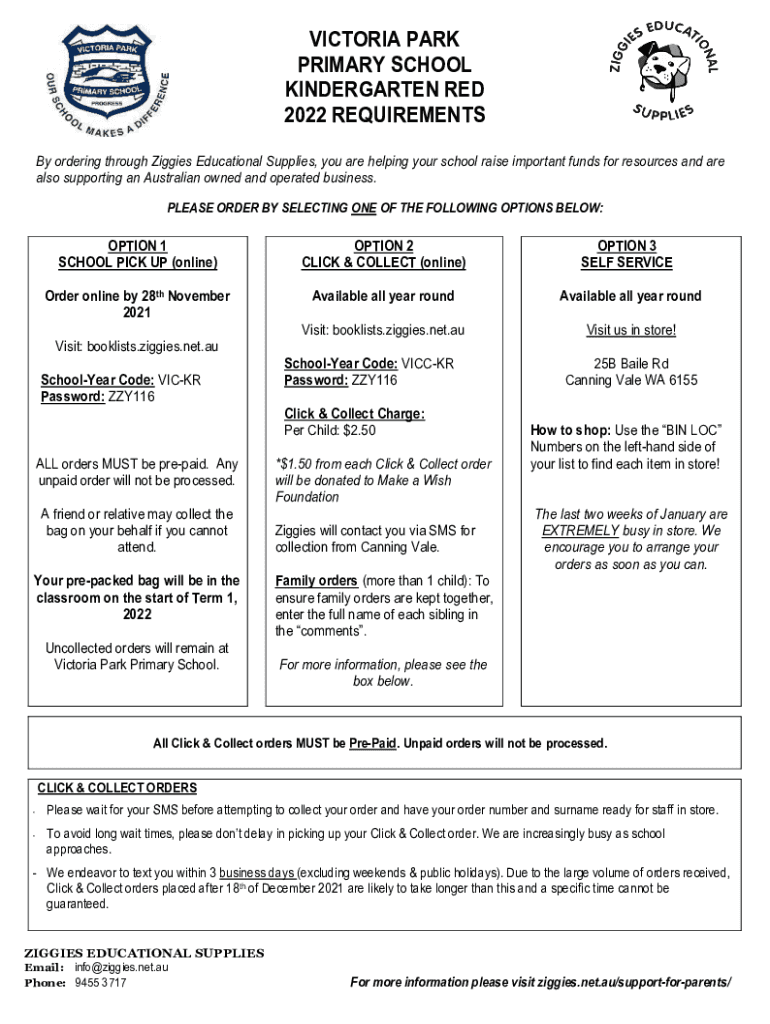 Fillable Online vicparkps wa edu VICTORIA PARK PRIMARY SCHOOL ...