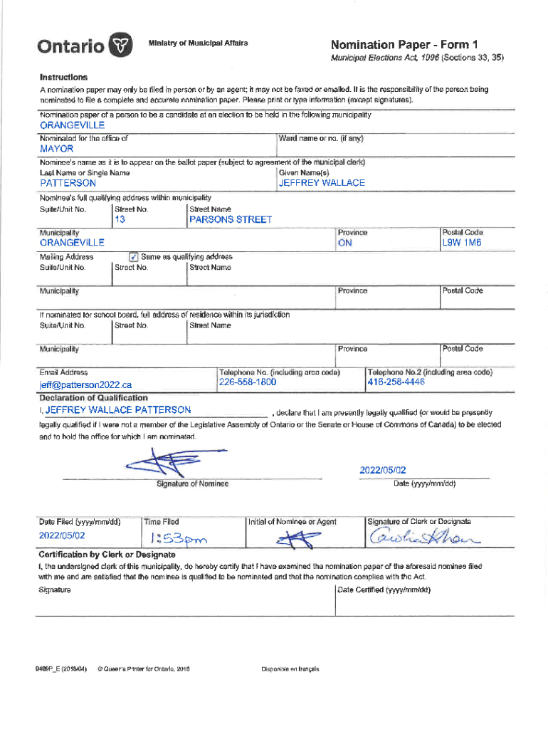 Fillable Online Form 1 (Nomination Paper) Fax Email Print - pdfFiller
