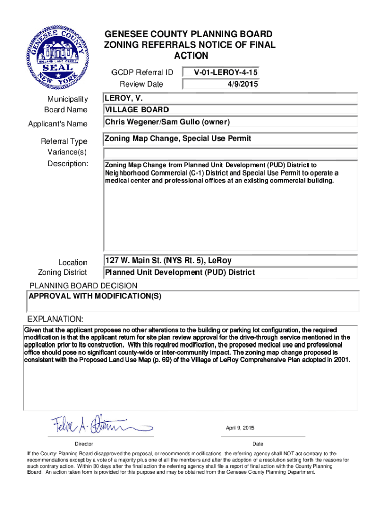 Fillable Online genesee county planning board zoning referrals notice of final Fax Email Print ...