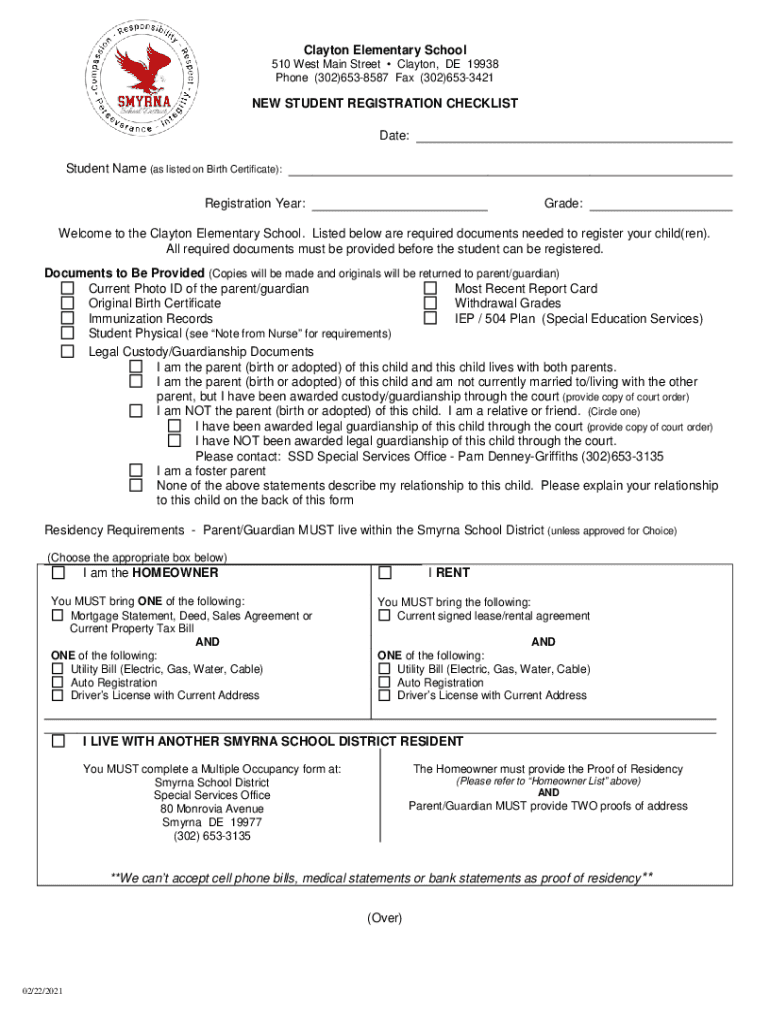 Fillable Online Student Registration Packet for Clayton Elementary School Fax Email Print ...