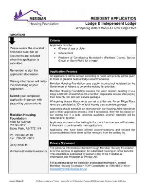 Fillable Online RESIDENT APPLICATION Lodge & Independent Lodge Fax ...