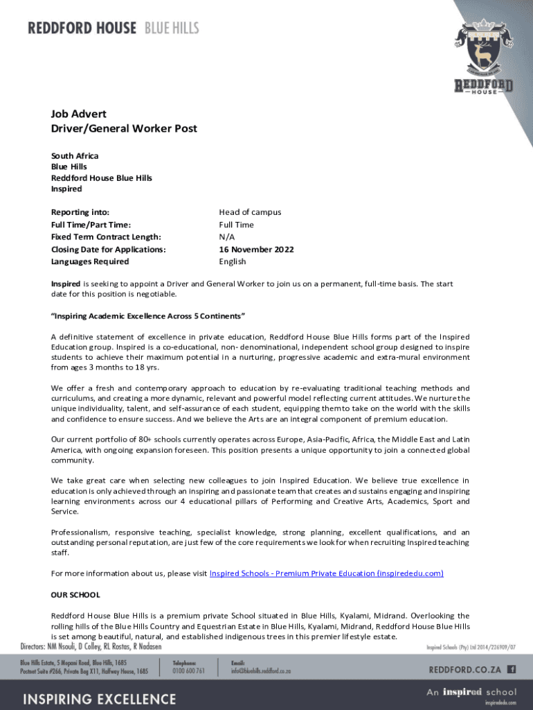 Fillable Online Job Advert Driver/General Worker Post Fax Email Print ...