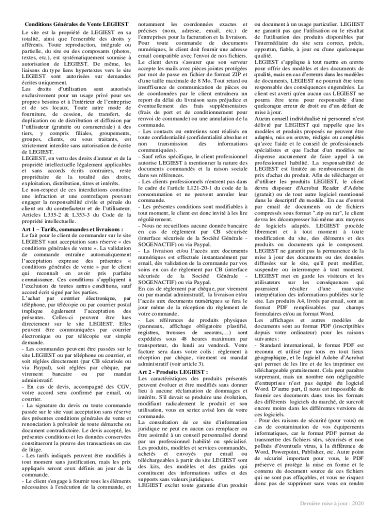 Remplissable En Ligne Conditions Gnrales de Vente LEGIEST Le site est ...