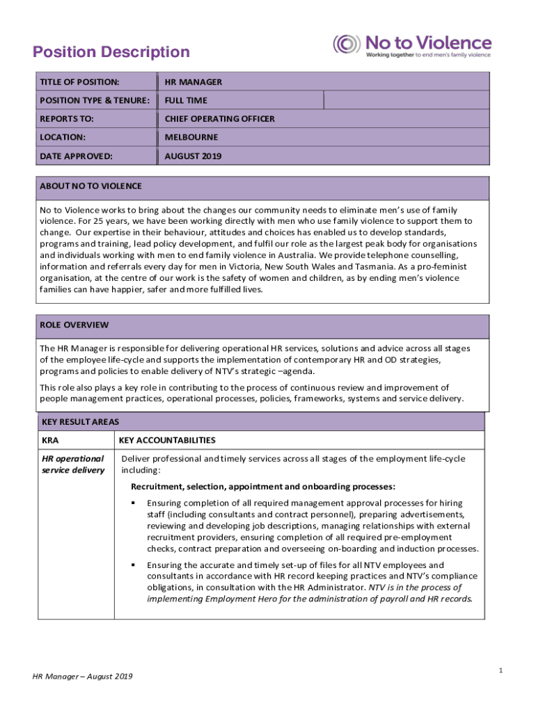 Fillable Online Human Resources (HR) job descriptions Fax Email Print ...