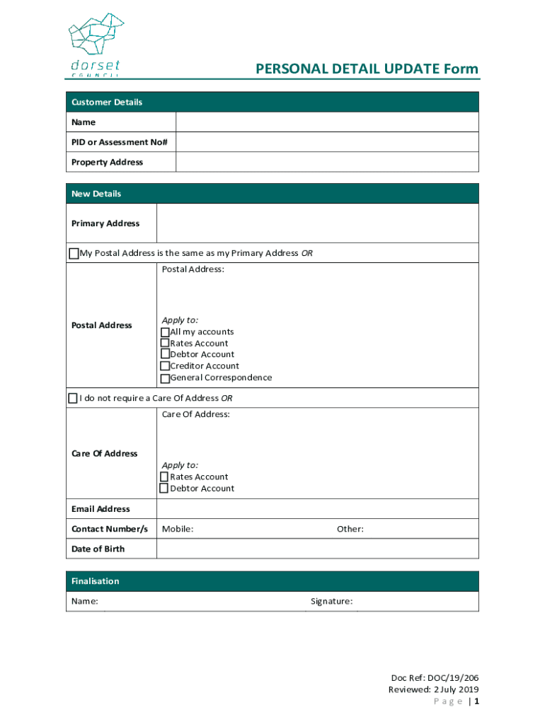 Fillable Online PERSONAL DETAIL UPDATE Form Fax Email Print - pdfFiller