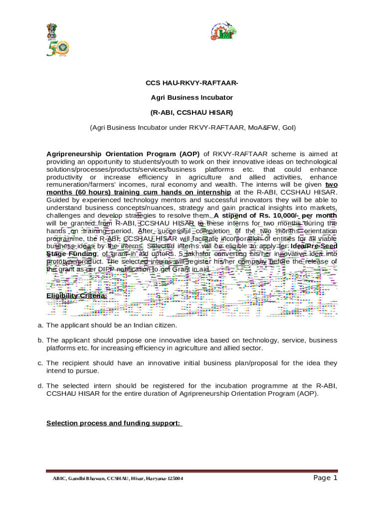 (PDF) Agri Business Incubation Centre (ABIC) CCS HAU ... Doc Template ...