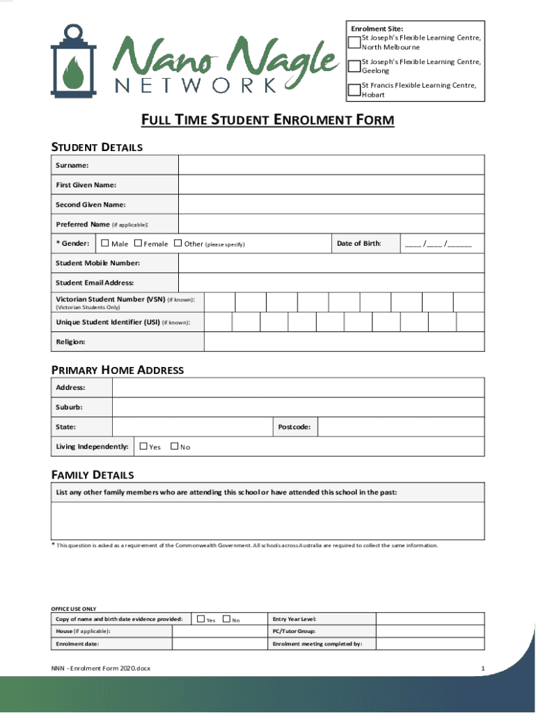 Fillable Online FULL TIME STUDENT ENROLMENT FORM Fax Email Print ...