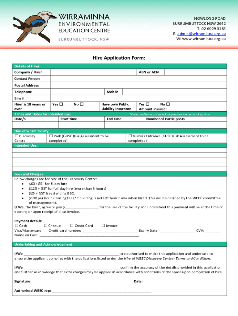 Fillable Online Hire Application Form: Fax Email Print - pdfFiller