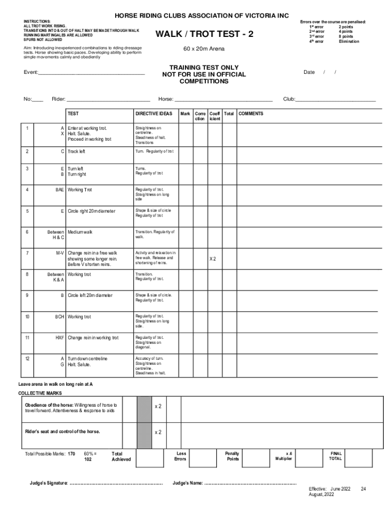 Fillable Online LEVEL 1 TEST 1.6 - Horse Riding Club Association of ...