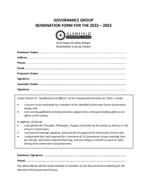 Fillable Online GOVERNANCE GROUP NOMINATION FORM FOR THE ... Fax Email Print - pdfFiller
