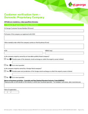 Fillable Online Customer verification formDomestic Proprietary Company ...