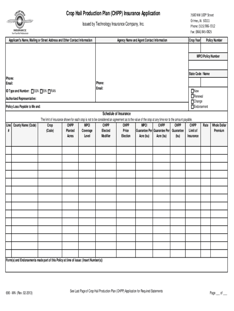 Fillable Online Crop Hail Production Plan (CHPP) Insurance Application ...