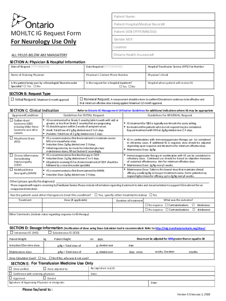 Fillable Online psfdh on MOHLTC IG Request Form For Neurology Use Only ...