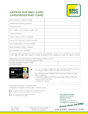 Ausfüllbar Online ANTRAG AUF RMC-CARD CARDORDER ... Fax Email Drucken ...