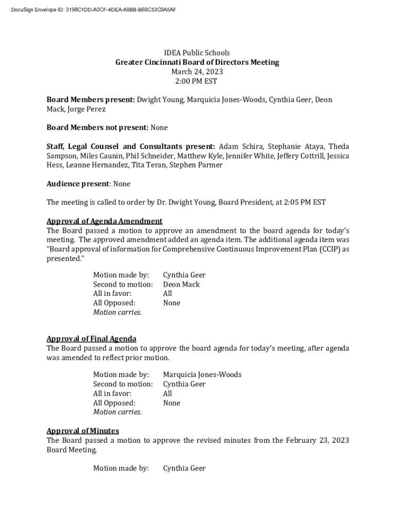 Fillable Online Board Members present: Dwight Young, Marquicia Jones ...