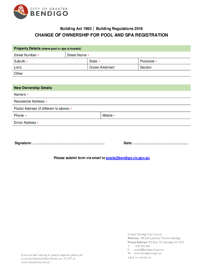Fillable Online Change of Ownership Request for Pool and Spa ...