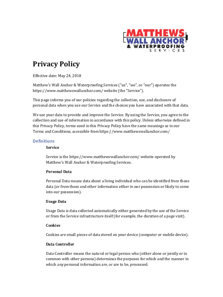 Fillable Online Home - Matthews Wall Anchor & Waterproofing Services Fax Email Print - pdfFiller