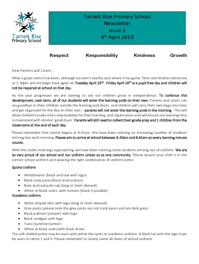 Fillable Online Tarneit Rise Primary School - We are five days smarter ...