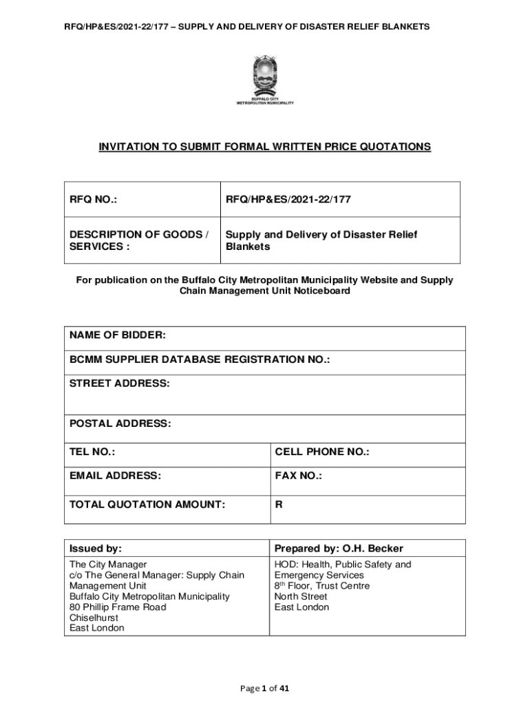 Fillable Online Request for Quotation (RFQ) for Hewlett Packard (HP ...