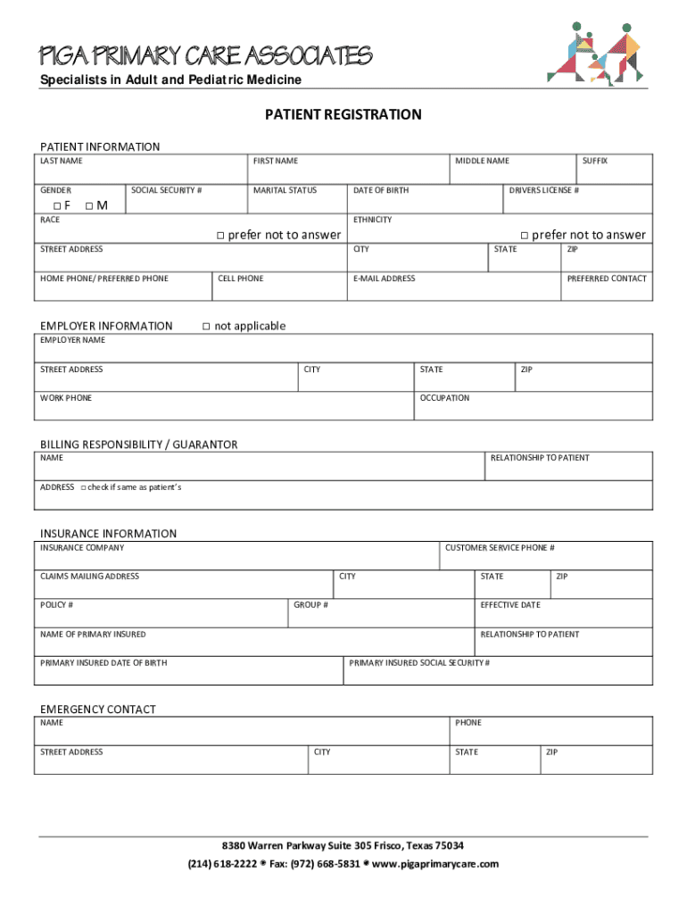 Fillable Online Adult Patient FormsJonathan Piga MDInternal Medicine ...