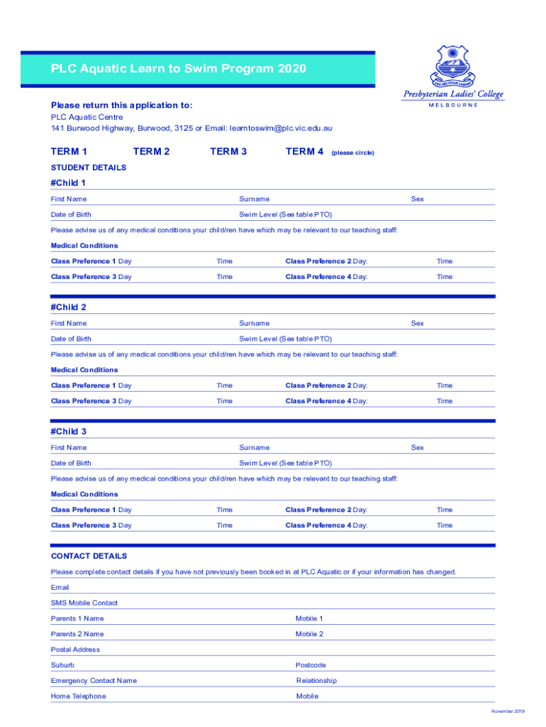 Fillable Online Presbyterian Ladies College Aquatic Centre Fax Email Print - pdfFiller
