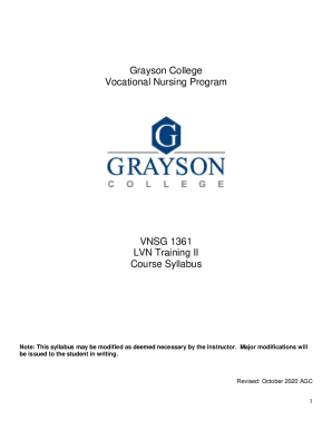 Fillable Online Grayson College Vocational Nursing Program VNSG 1361 ...
