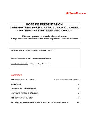 Remplissable En Ligne note de presentation candidature pour l'attribution du label Fax Email ...