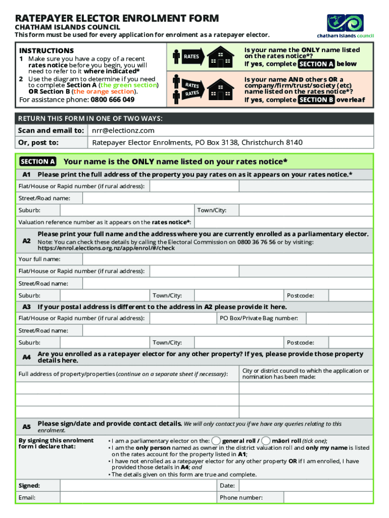 Fillable Online Fillable Online Enrolment form for ratepayer electors Fax Email Print - pdfFiller