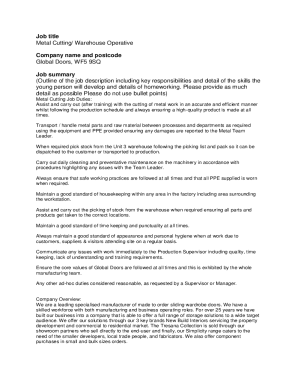 Fillable Online Warehouse Worker Job Description Template Fax Email ...