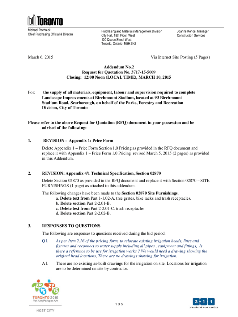 Fillable Online Addendum No.2 Request for Quotation No. 3717-15-5009 Closing Fax Email Print ...