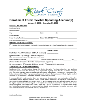 Fillable Online FSA enrollment form FY 2023 Fax Email Print - pdfFiller