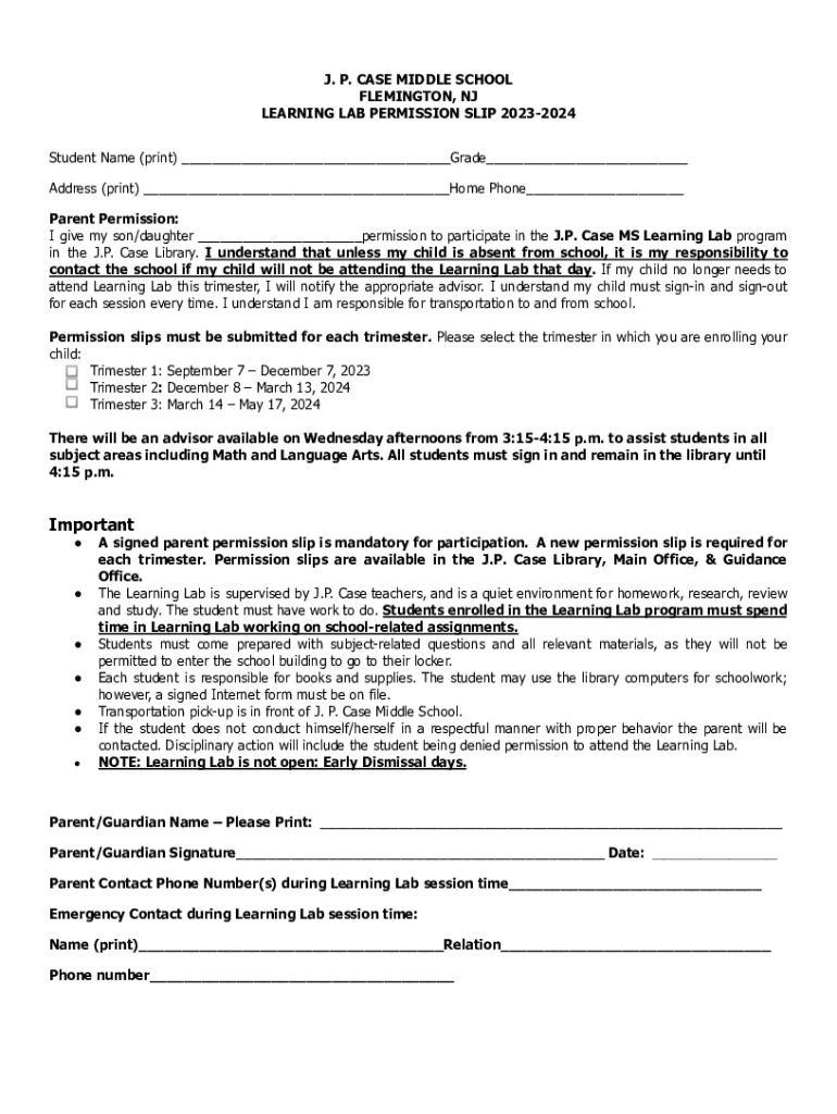 Fillable Online Learning Lab Student Permission Form Fax Email Print ...