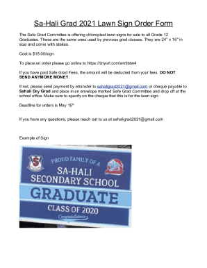Fillable Online Sa-Hali Grad 2021 Lawn Sign Order Form Fax Email Print ...