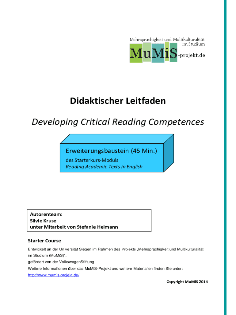 Fillable Online Didaktischer Leitfaden Developing Critical Reading ... Fillable Online Didaktischer Leitfaden Developing Critical Reading ...